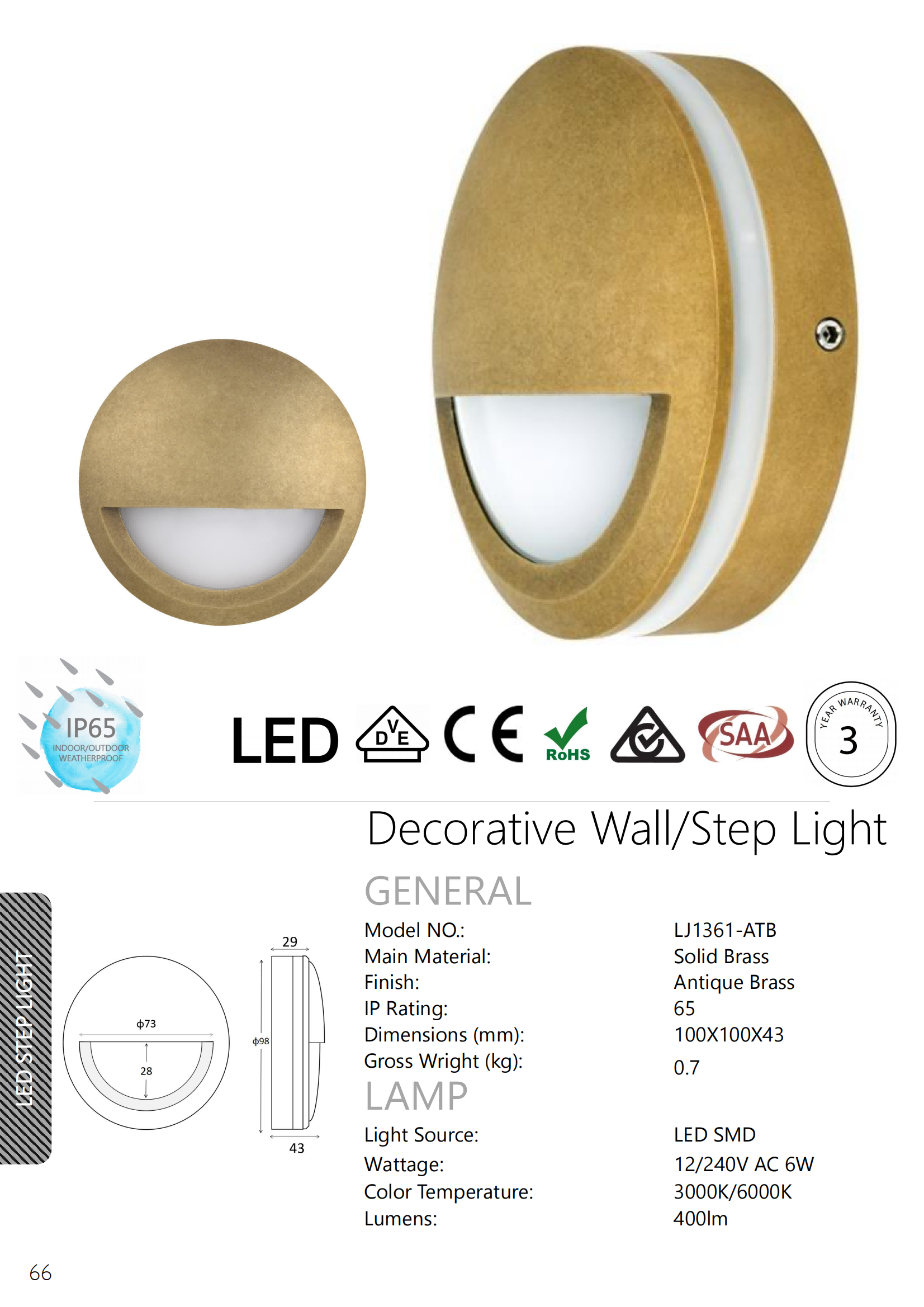 Solid Brass Step Lights with Eyelid