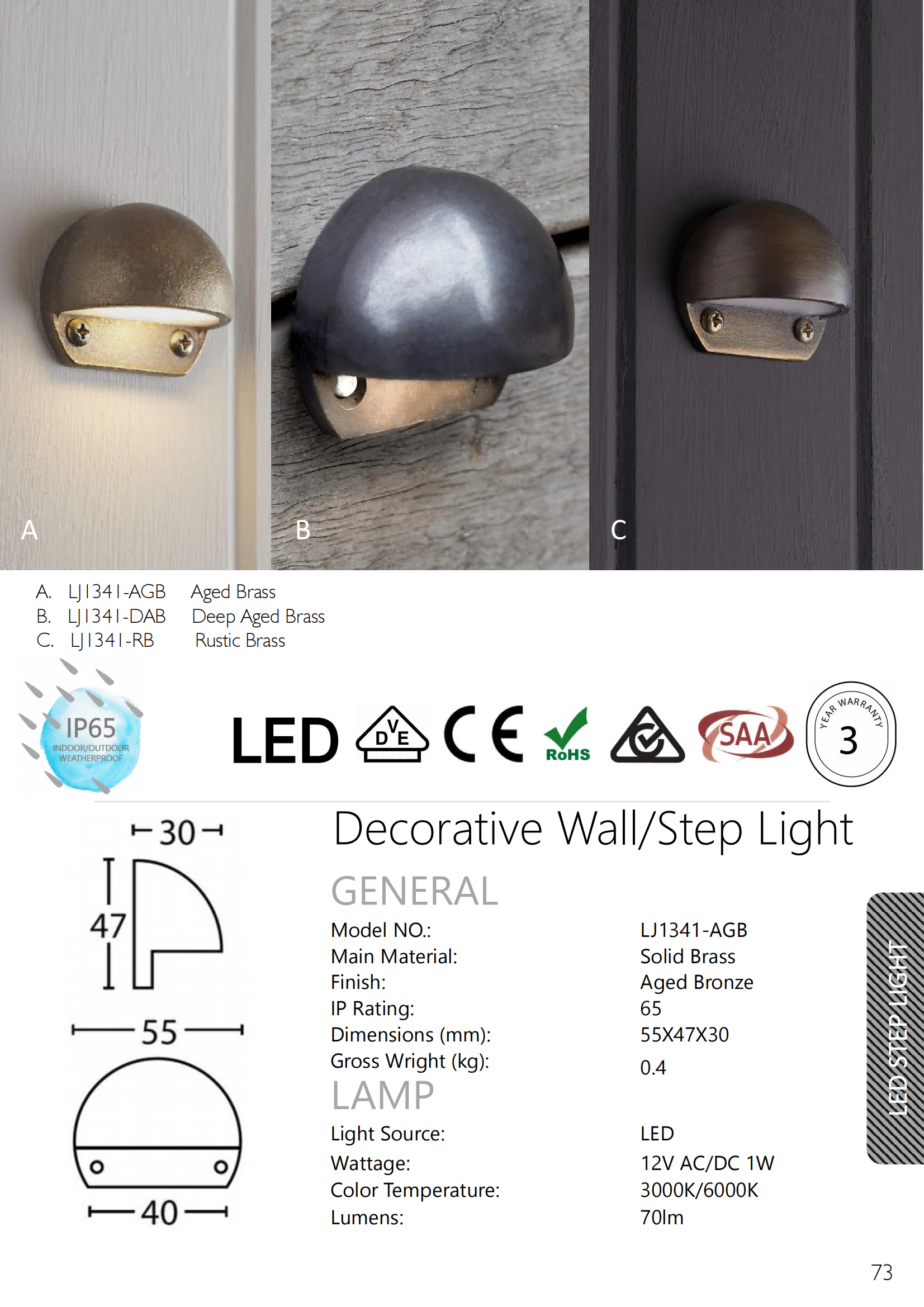 Deep Aged Bronze LED Eyelid Step Light