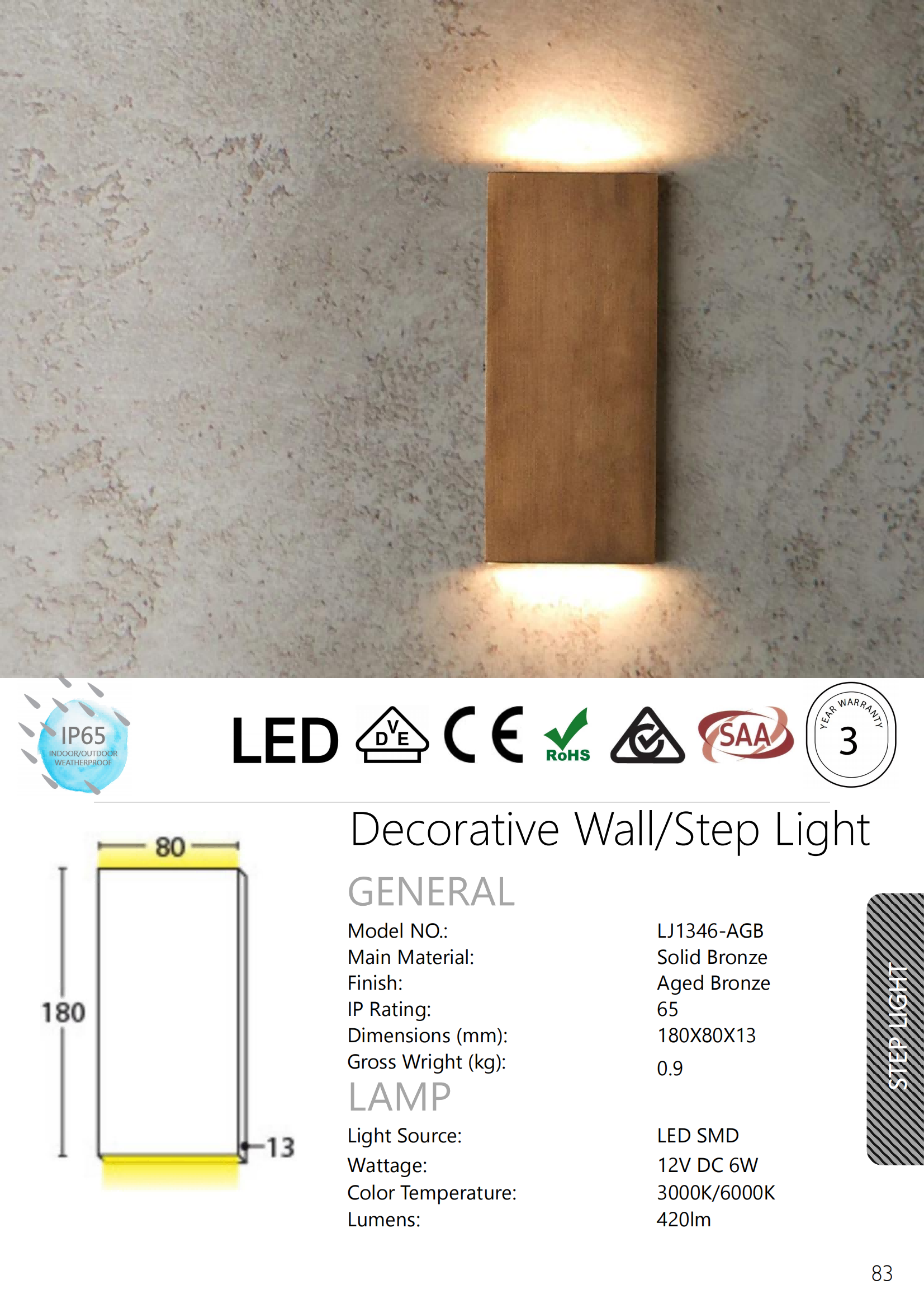 Solid Bronze LED Step Light