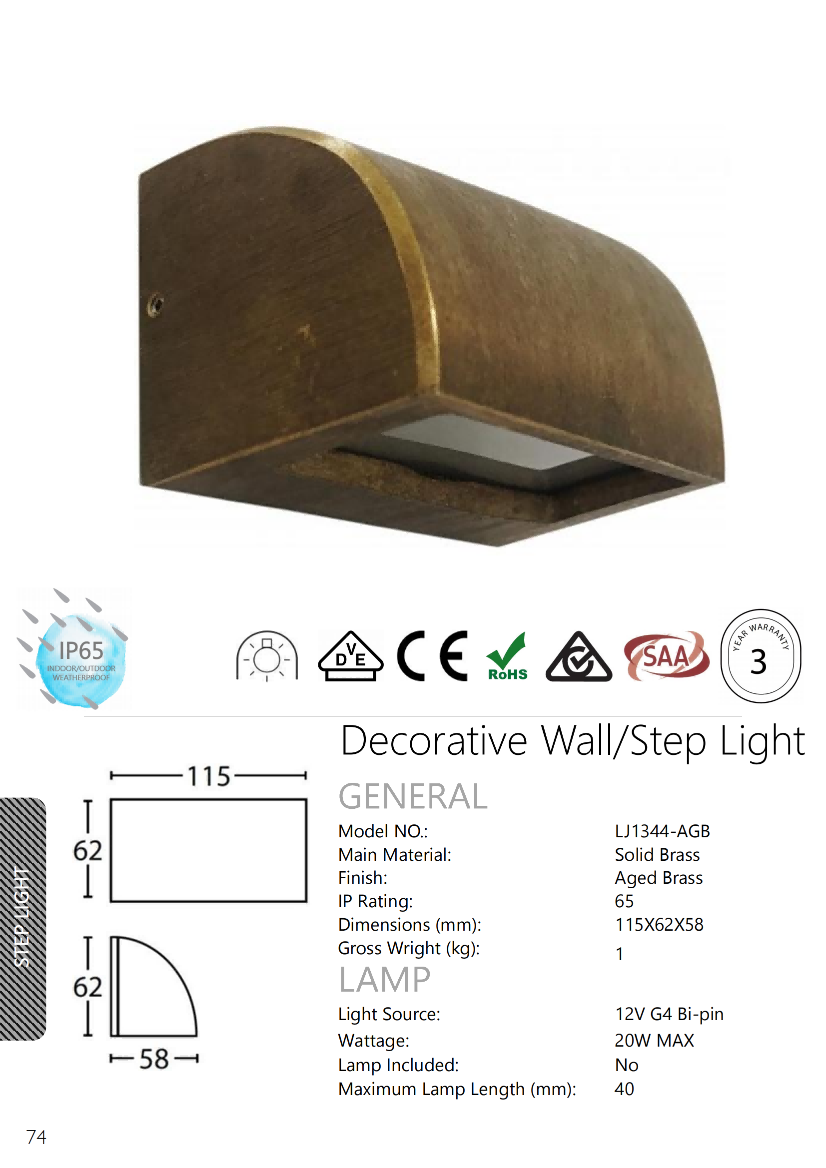 Ridge Solid Bronze Rectangular Step Light