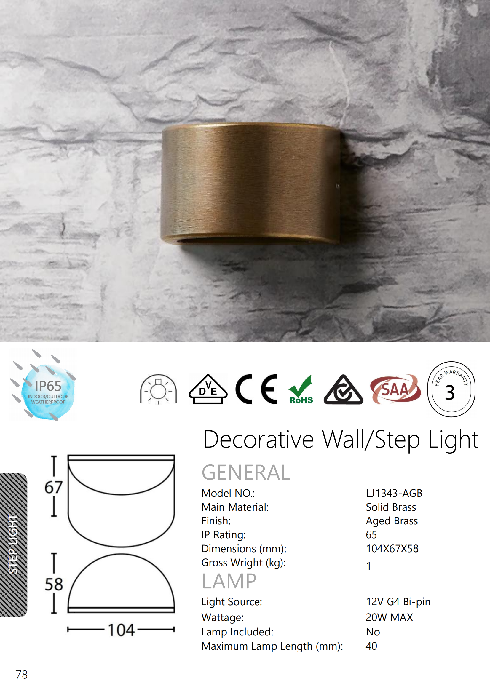 Solid Bronze Rectangular Step Light