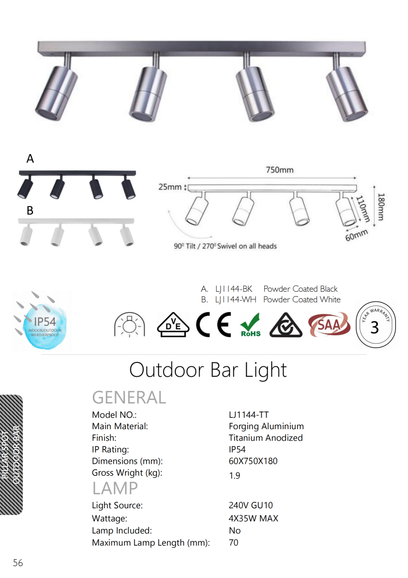Titanium Aluminium 4 Light Bar Lights