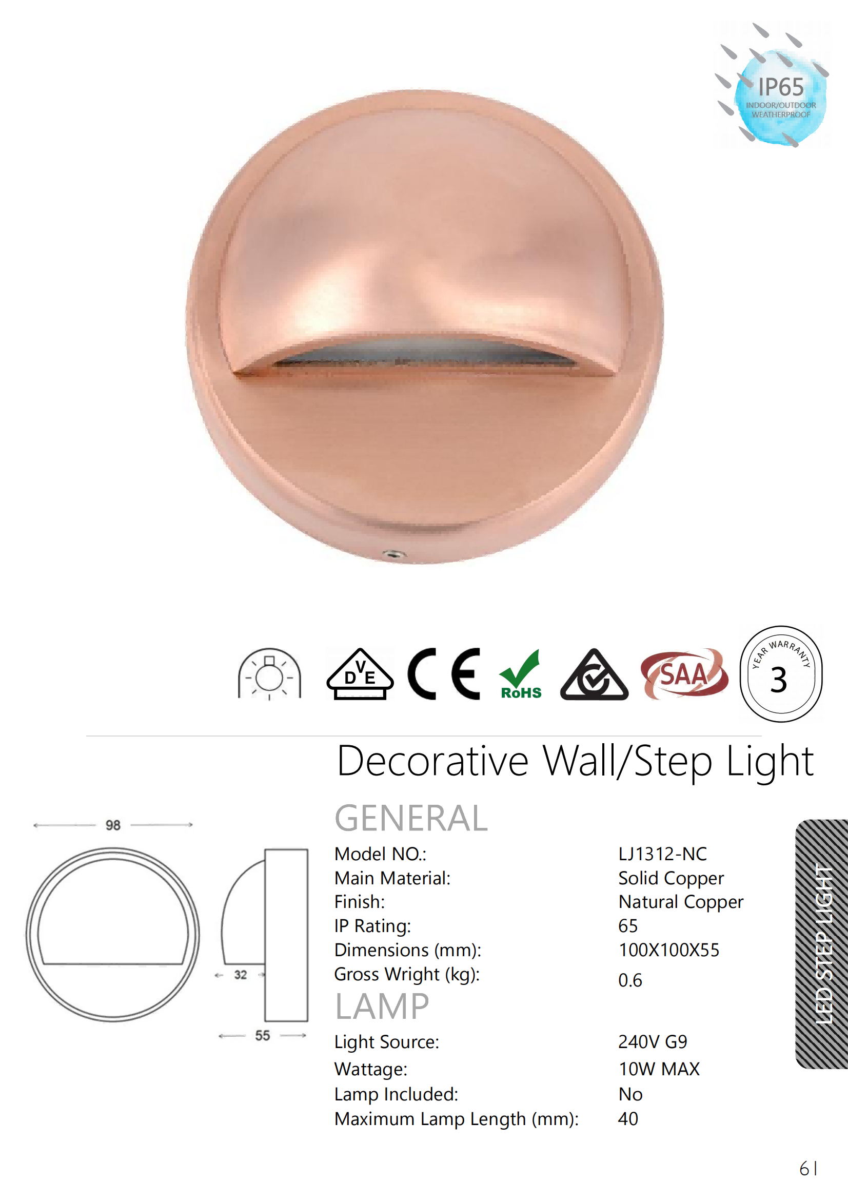 Solid Copper Step Lights with Eyelid