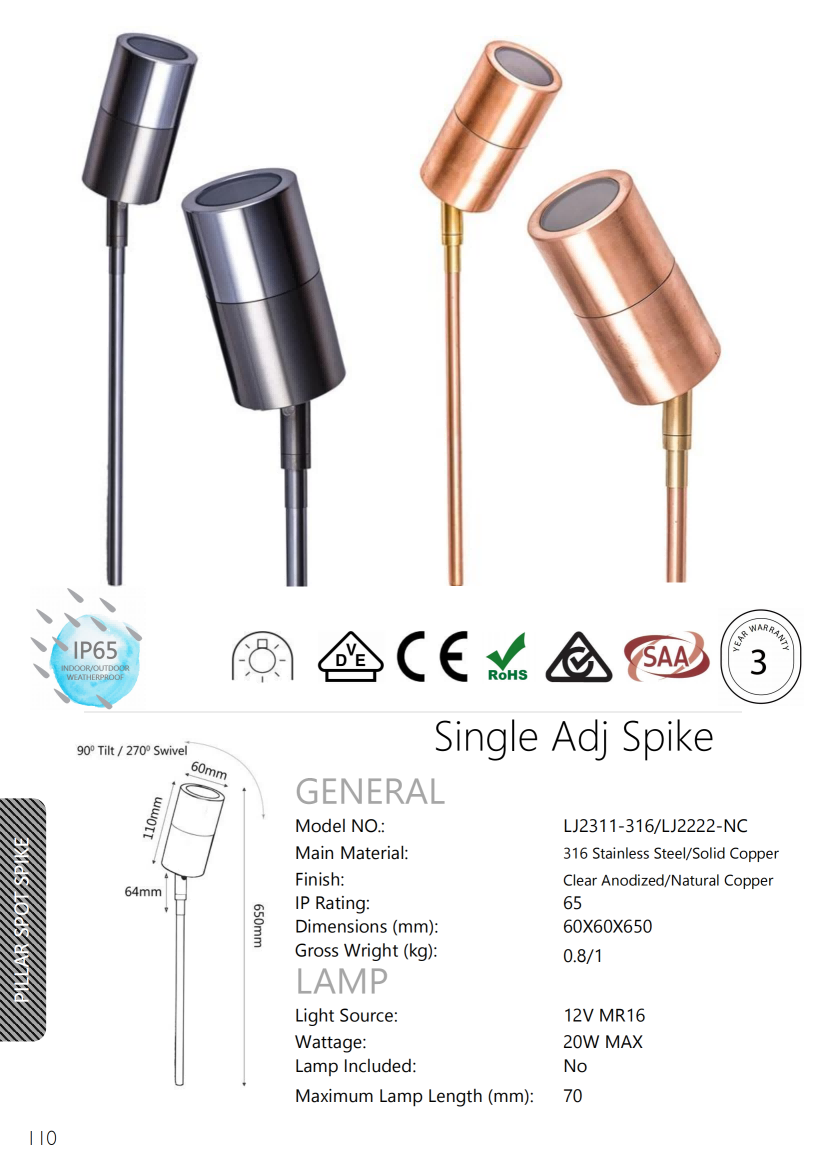 Stainless Steel 316 Garden Spike Light