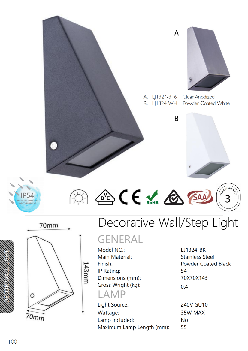 316 Stainless Steel Wedge Wall Light