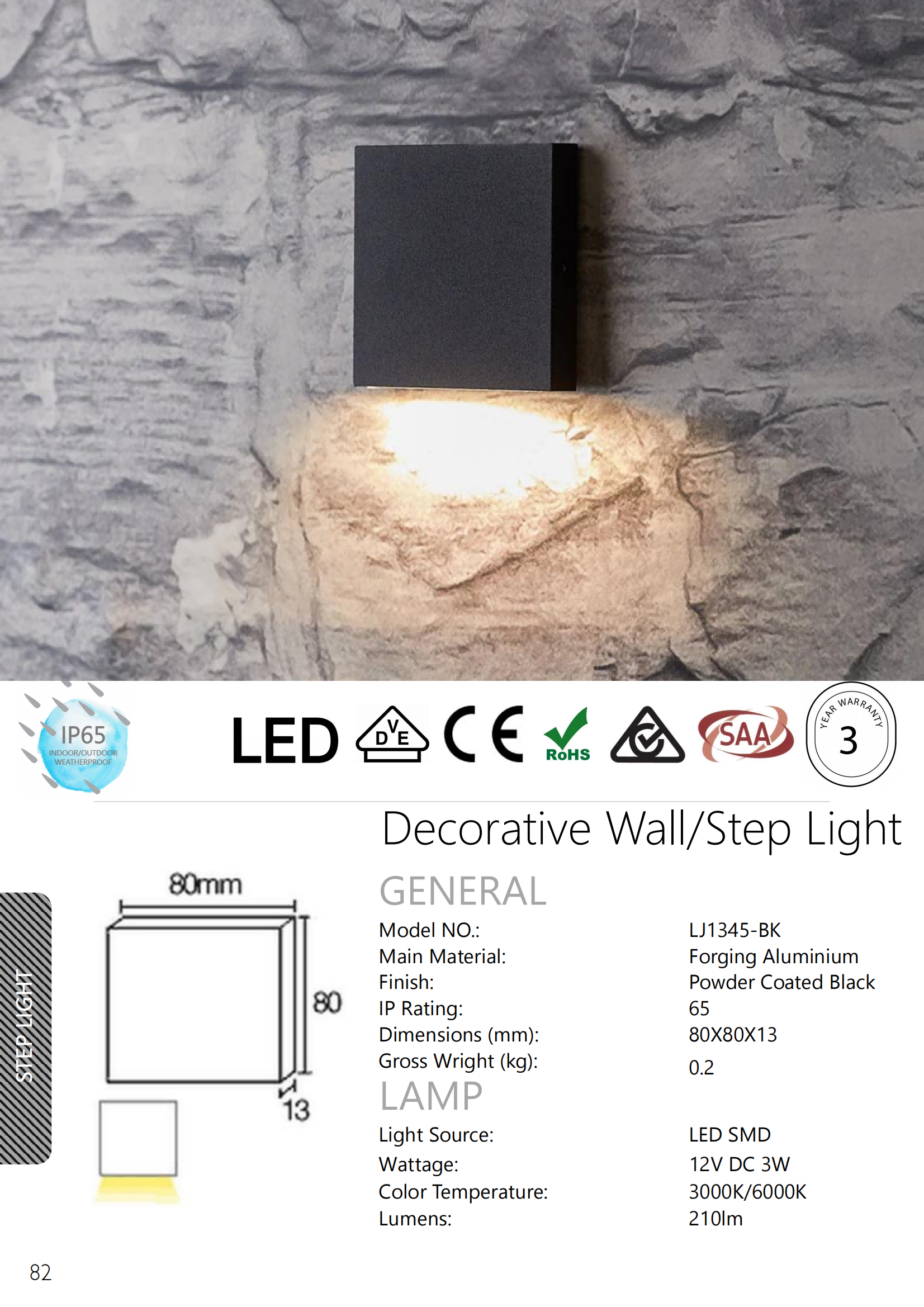 Aluminium Black LED Step Light