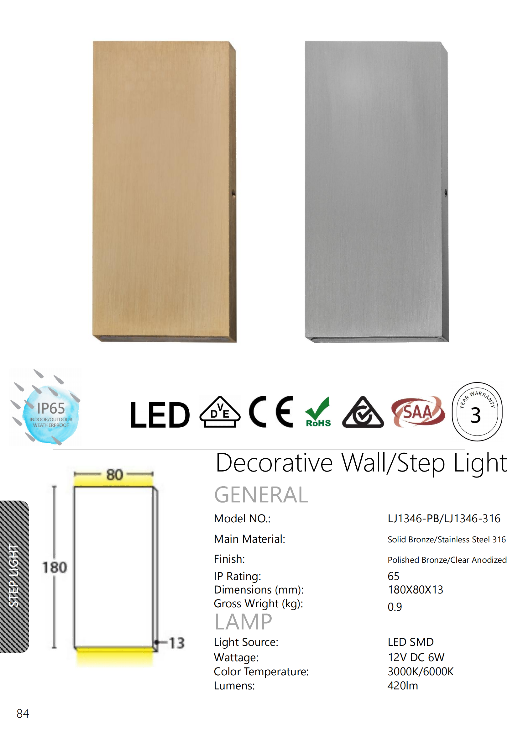 316 Stainless Steel LED Step Light
