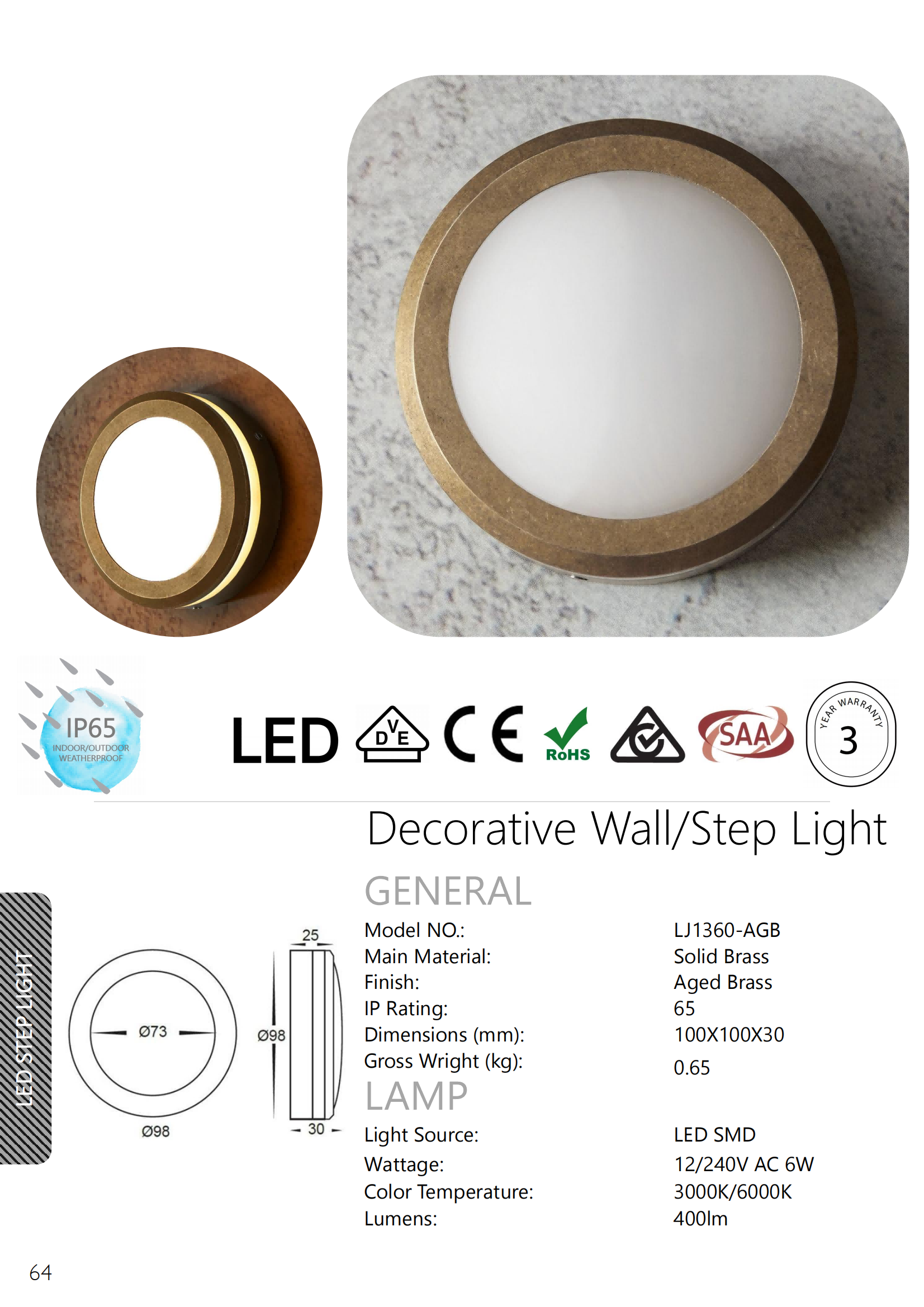 Aged Brass Step Lights with Eyelid